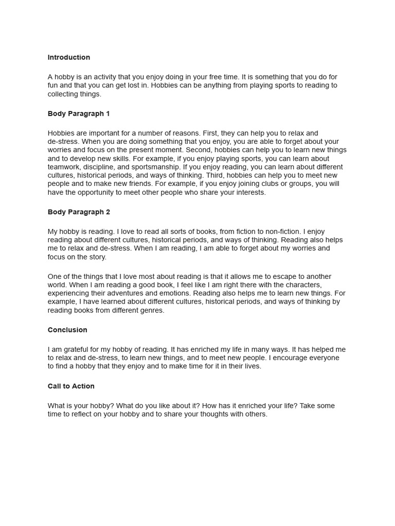 Write An Essay About Hobby, For Grade 7, Use Standard Format of Essay | PDF Write An Essay About Hobby, For Grade 7, Use Standard Format of Essay | PDF