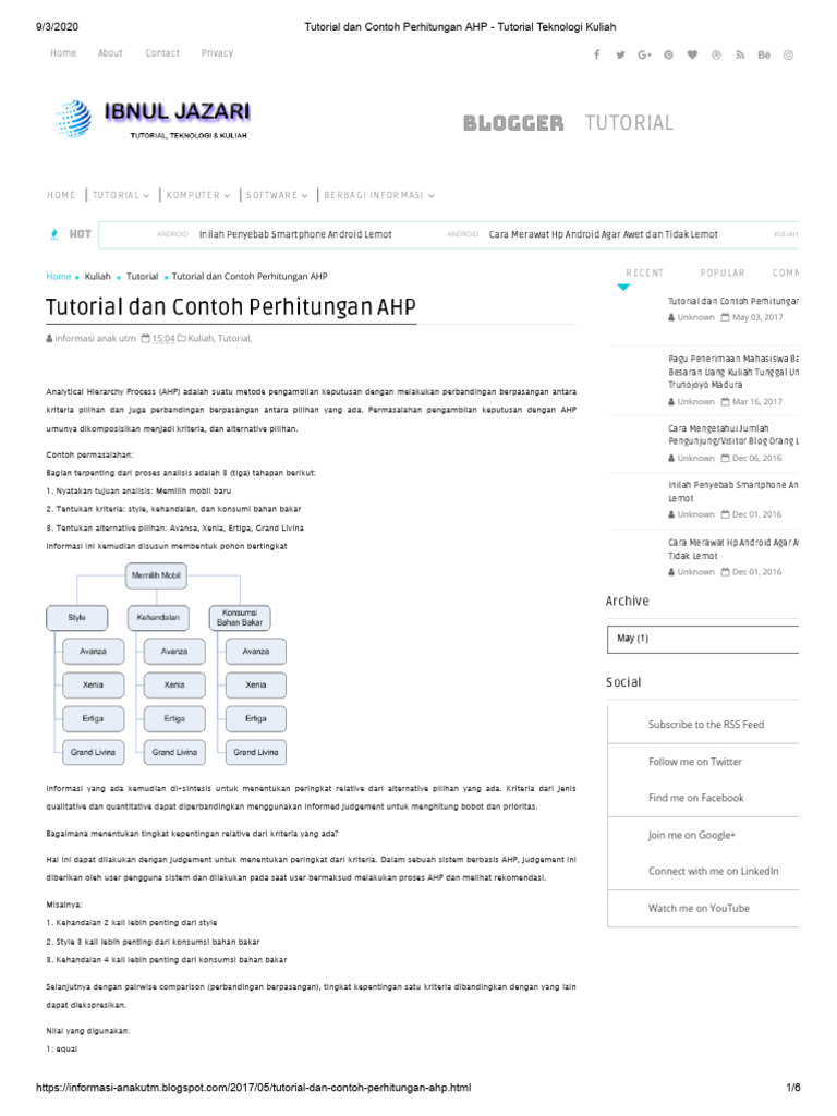Tutorial Dan Contoh Perhitungan AHP - Tutorial Teknologi Kuliah | PDF