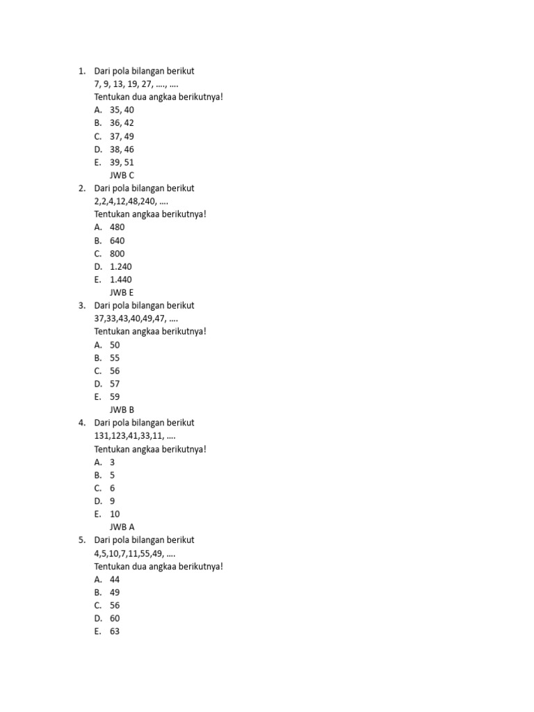 Soal Pola Bilangan Aas | PDF