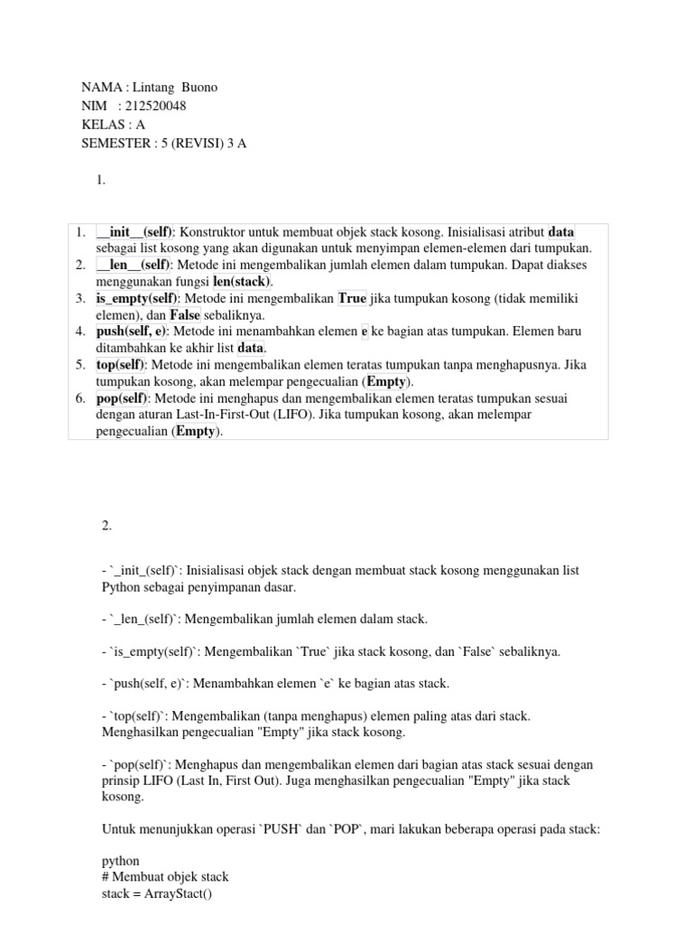 Uts Praktikum Struktur Data Semester 5 Revisi (3a) 212520048 | PDF
