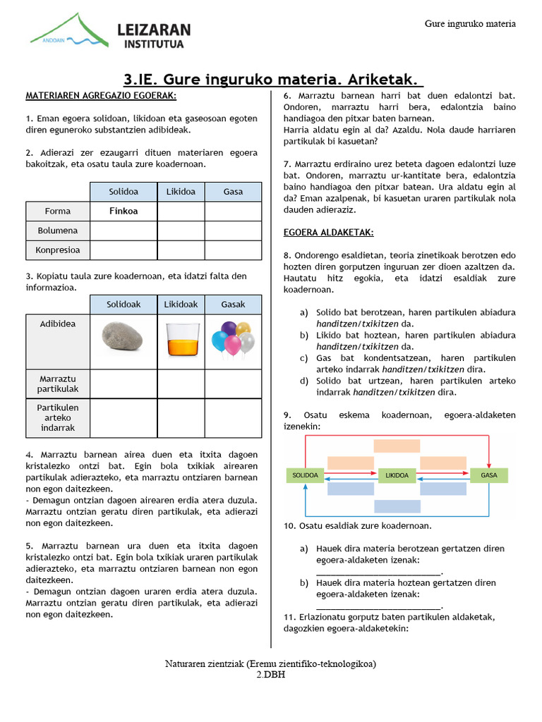 3.IE. Gure Inguruko Materia. Ariketak. | PDF