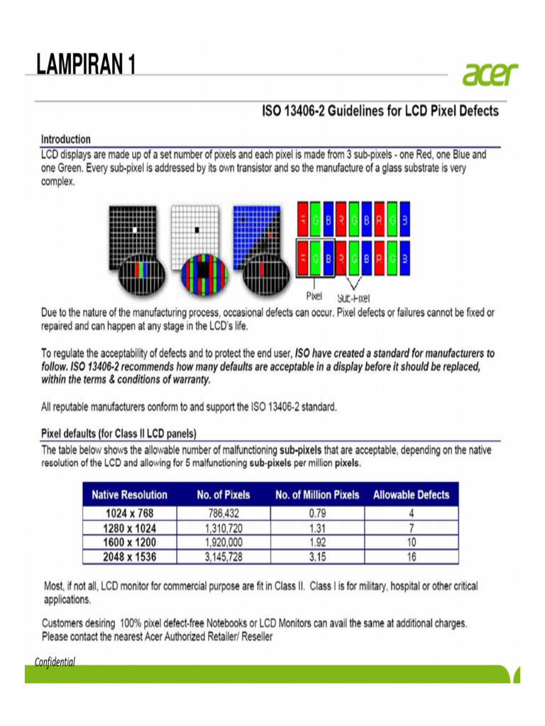 ISO 13406-2 Guidelines For LCD Pixel Defects | PDF