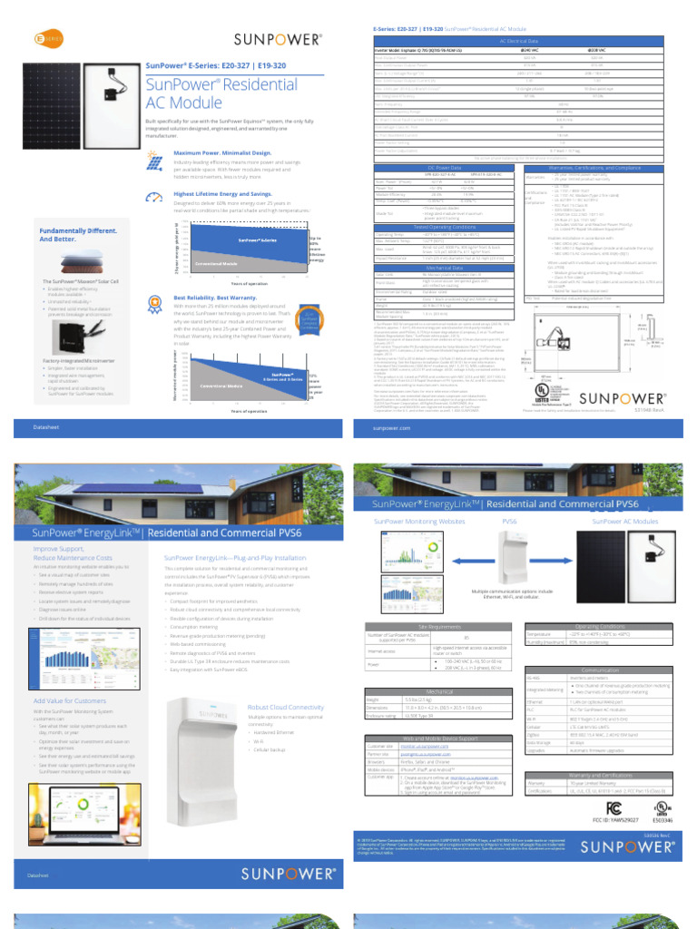 Sunpower Residential Ac Module: Sunpower E-Series: E20-327 - E19-320 | PDF | Alternating Current ...