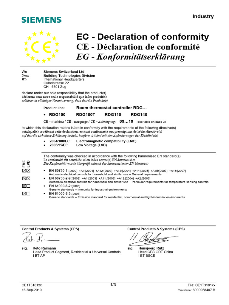 RDG100T Declaration of Conformity de en FR | PDF | Electromagnetic Compatibility | Electronics