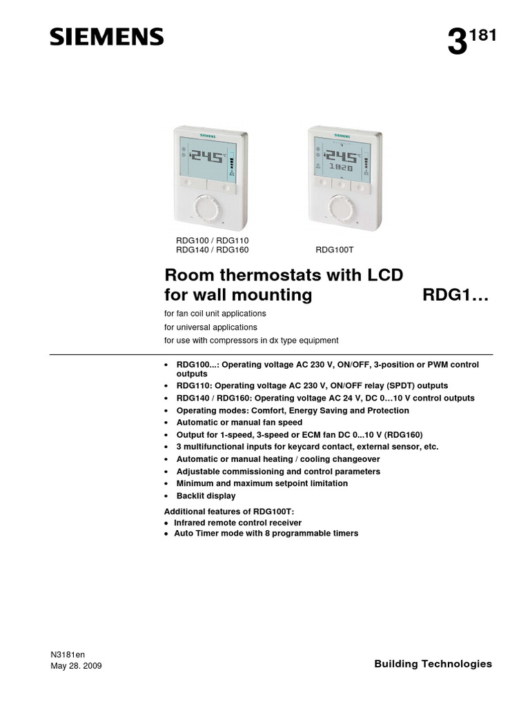 RDG100T Datasheet en | PDF | Thermostat | Power Supply