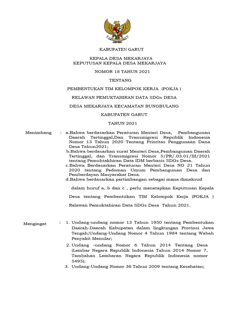 SK-TIM-POKJA-PEMUTAKHIRAN-SDGS-Desa-dan-IDM-2021 18 KALPELUS | PDF