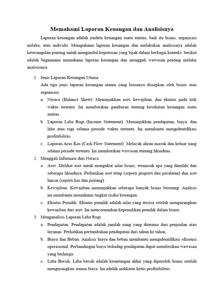 Memahami Laporan Keuangan Dan Analisisnya | PDF | Pengelolaan Keuangan & Uang