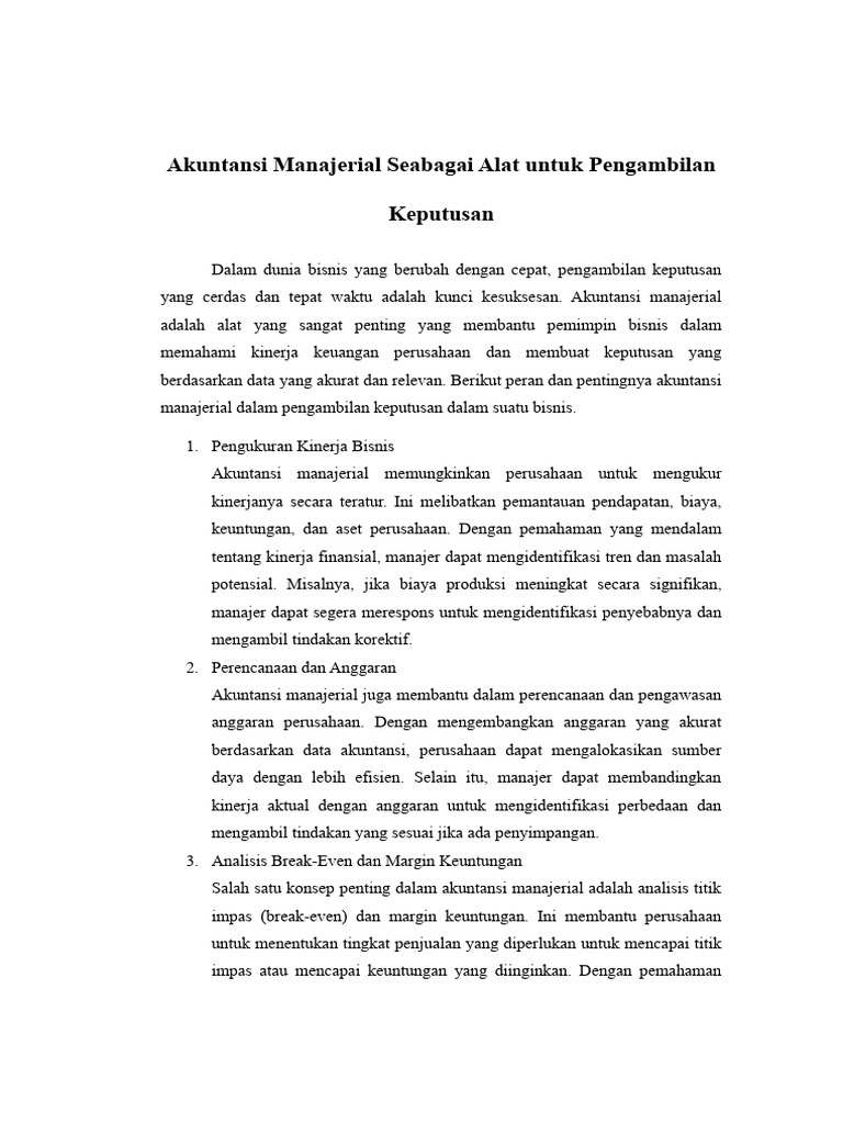 Akuntansi Manajerial Seabagai Alat Untuk Pengambilan Keputusan | PDF