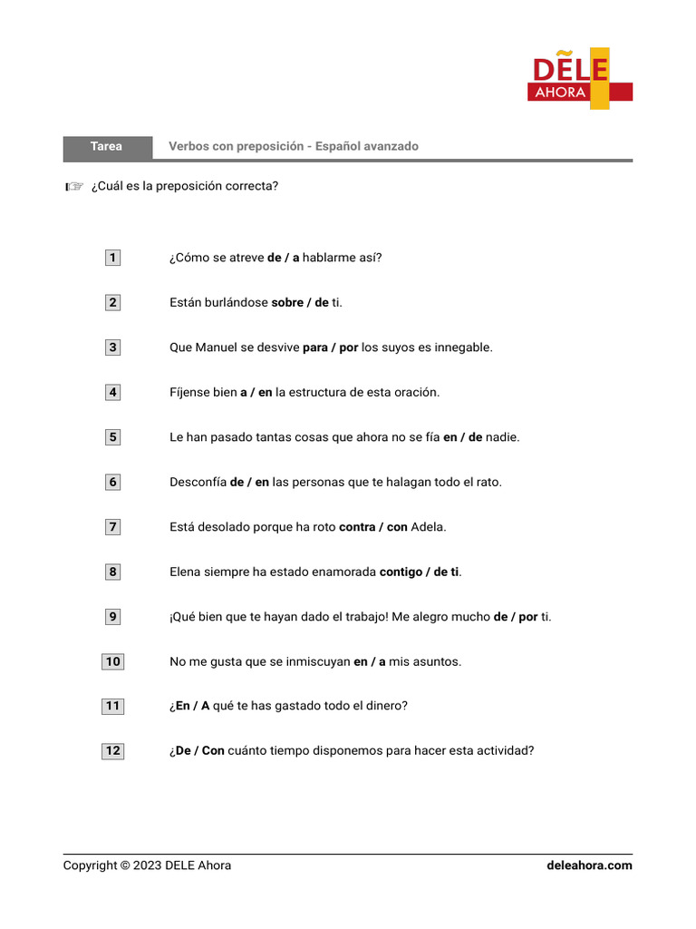 Verbos Con Preposicion Espanol Avanzado | PDF