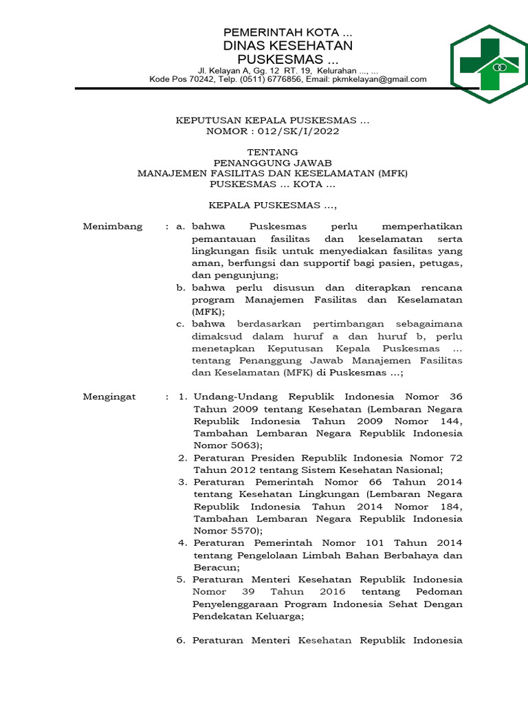 1.4.1.1 Contoh SK MFK | PDF | Pengembangan Diri | Kesehatan Holistik