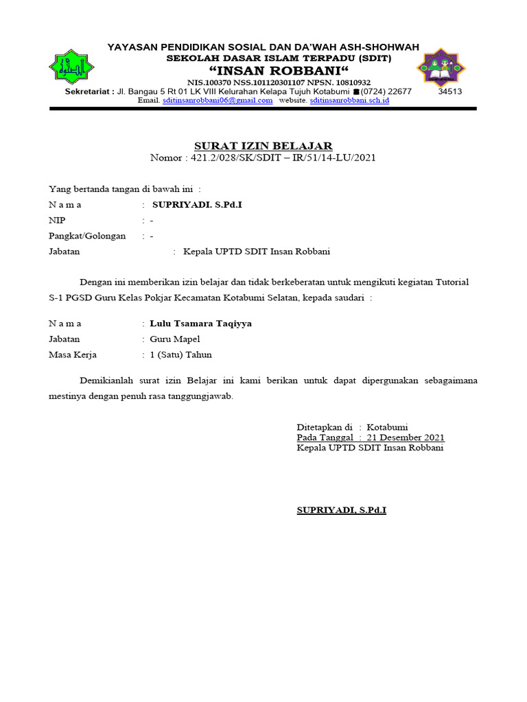 Surat Izin Belajar Ut | PDF