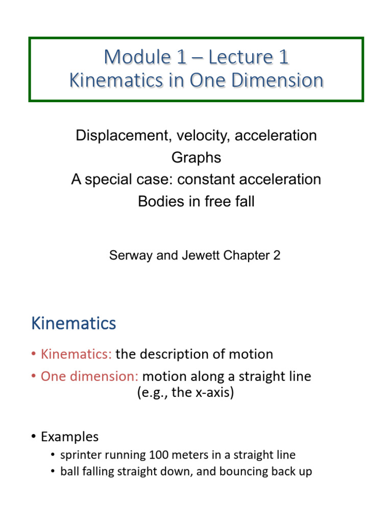 Module 1 L1 Kinematics 1D (M1 L1) | PDF | Velocity | Acceleration