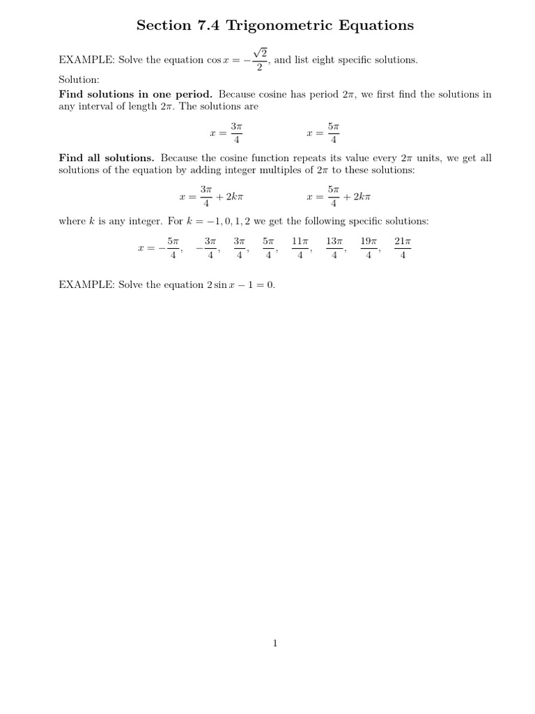 Trigonometric Equations Pdf Trigonometric Functions Complex Analysis