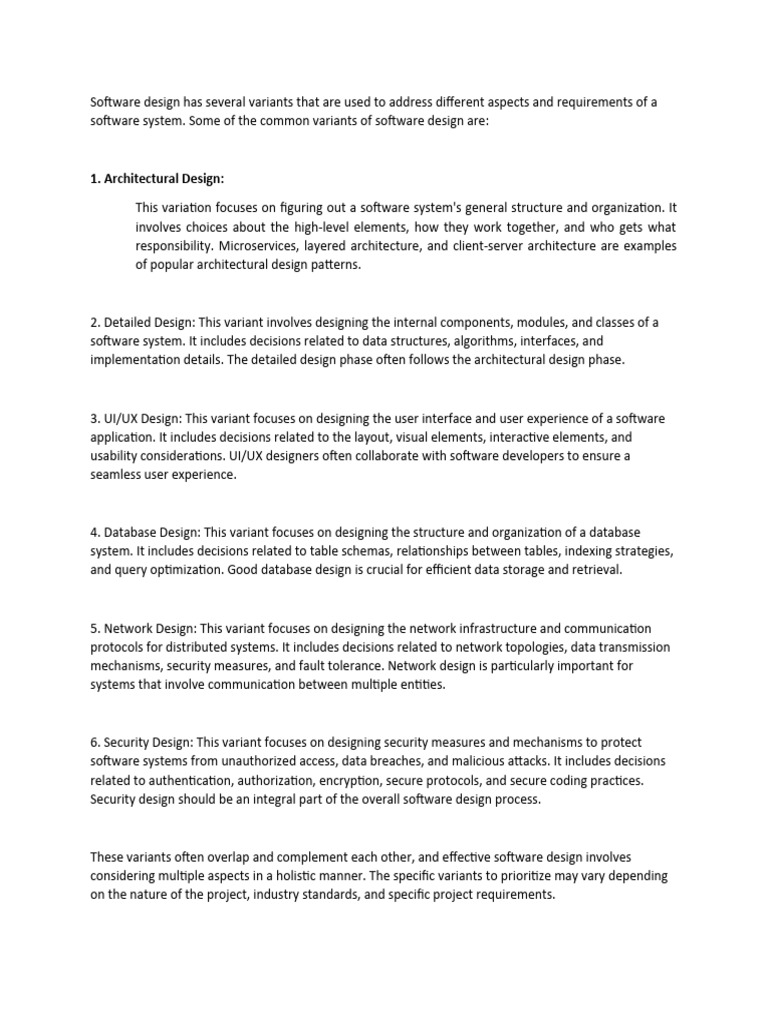 Software Design Has Several Variants That Are Used To Address Different ... Software Design Has Several Variants That Are Used To Address Different ...