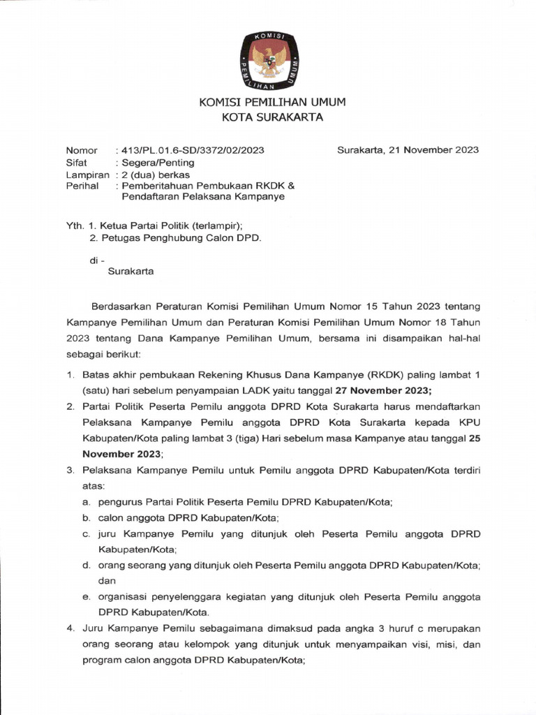 Pemberitahuan Pembukaan RKDK & Pendaftaran Pelaksanaan Kampanye | PDF