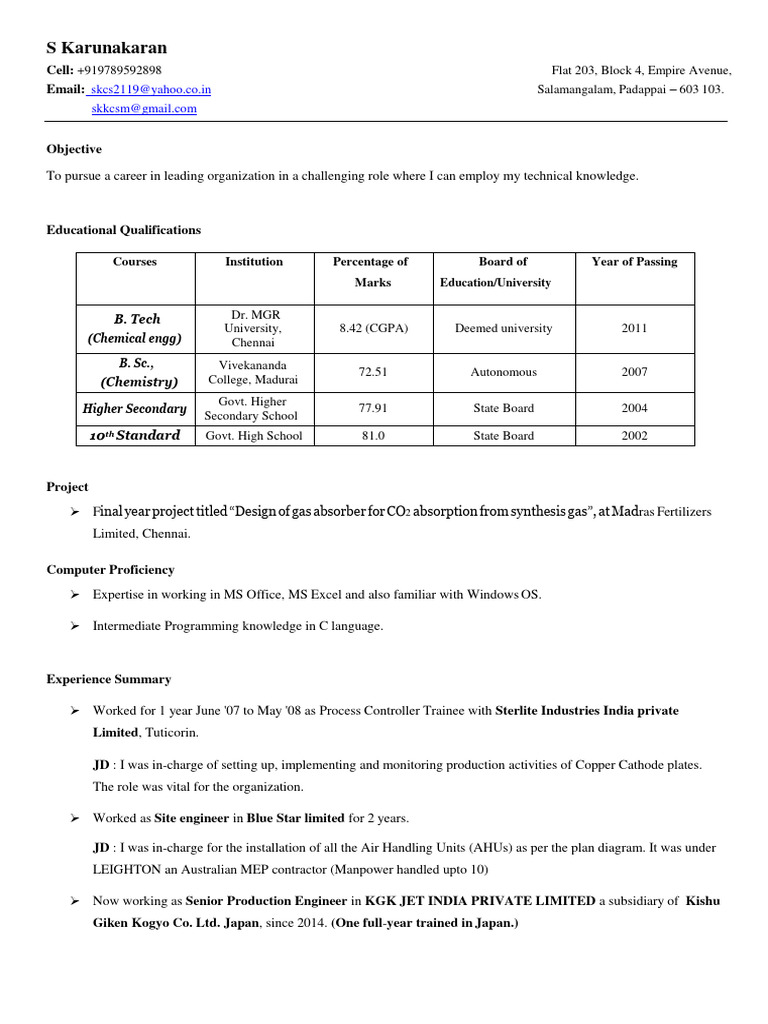 Karunakaran Resume (English) | PDF