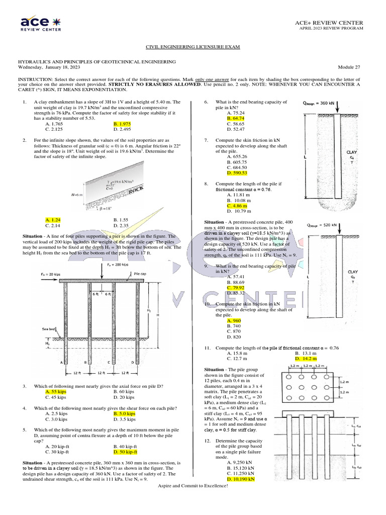 CE Module 27 - Piles and Deep Foundation (Answer Key) | PDF | Deep Foundation | Geotechnical ...