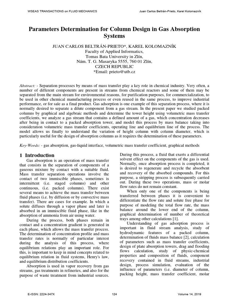 Parameters Determination For Column Design in Gas Absorption | PDF | Gases | Phase (Matter)
