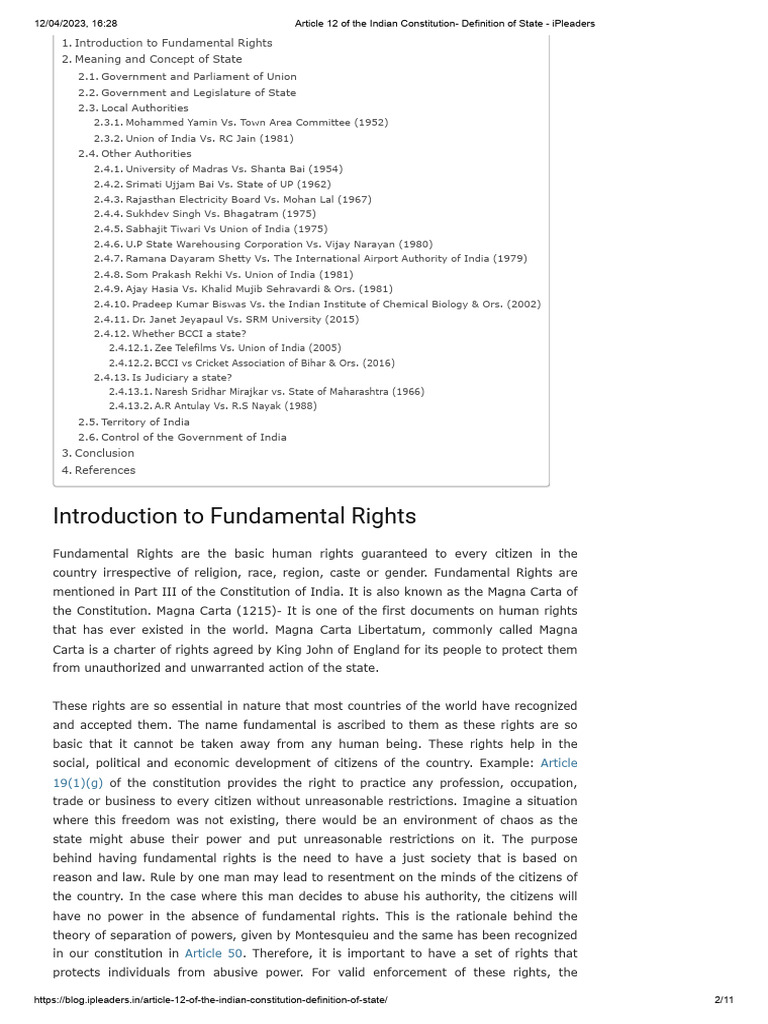 Article 12 of The Indian Constitution - Definition of State - Ipleaders | PDF | Legislature ...