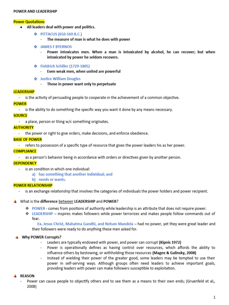 Power and Leadership | PDF | Power (Social And Political) | Leadership