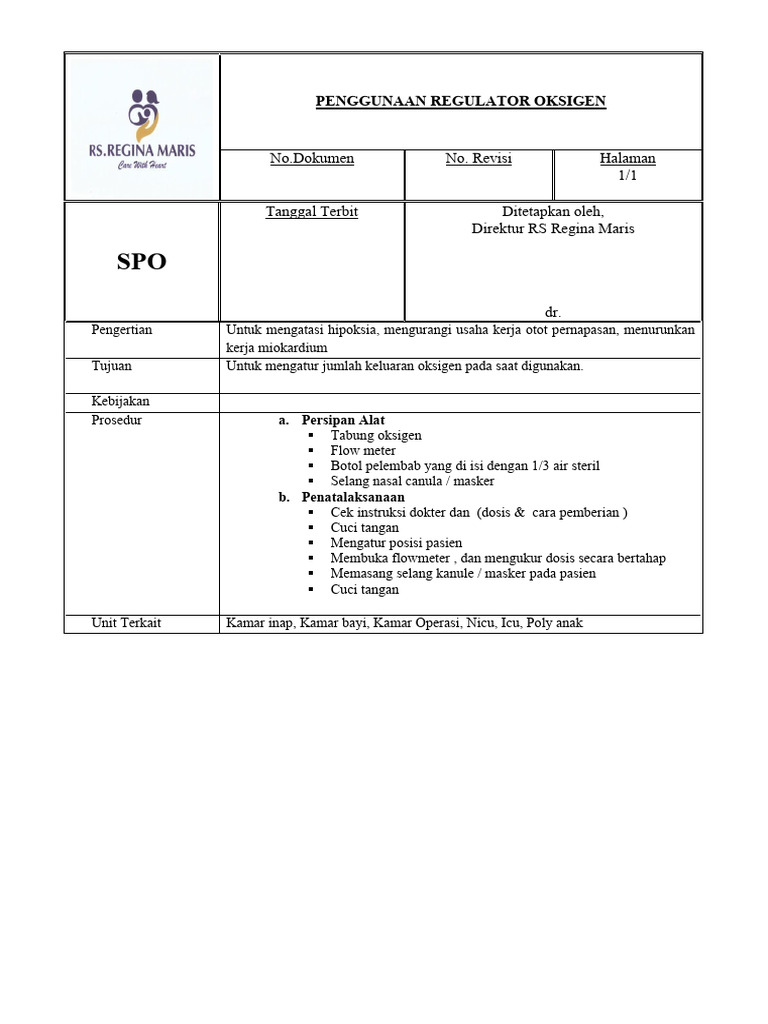 SPO Regulator Oksigen. | PDF