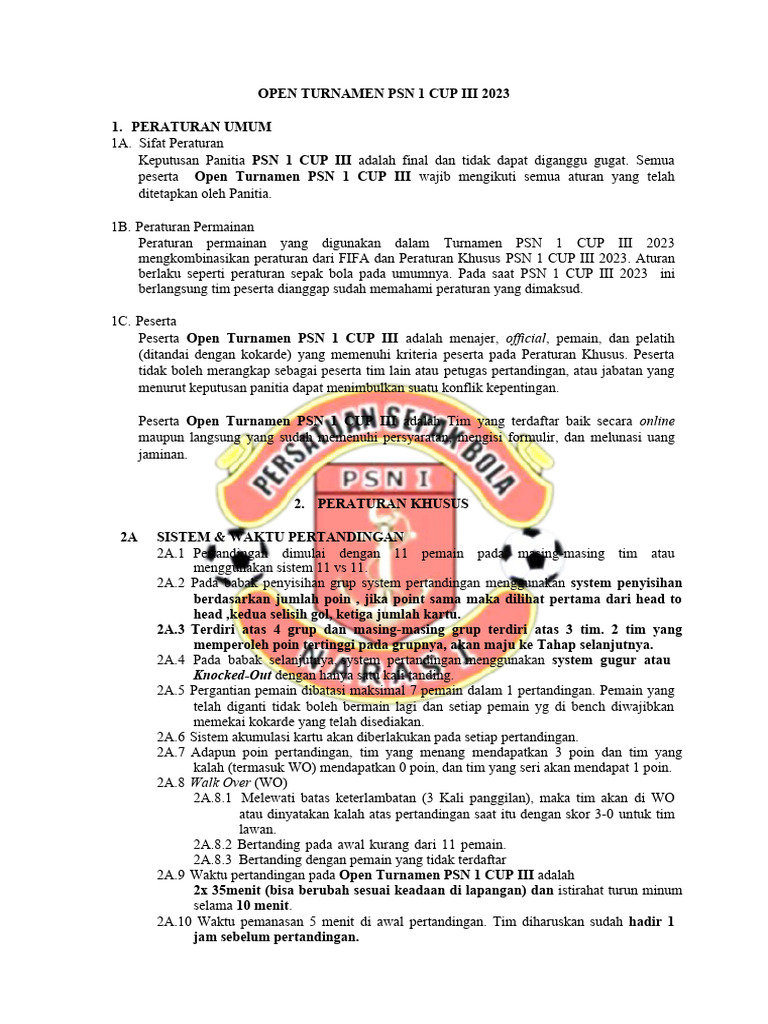 Aturan Turnamen PSN 1 CUP III | PDF