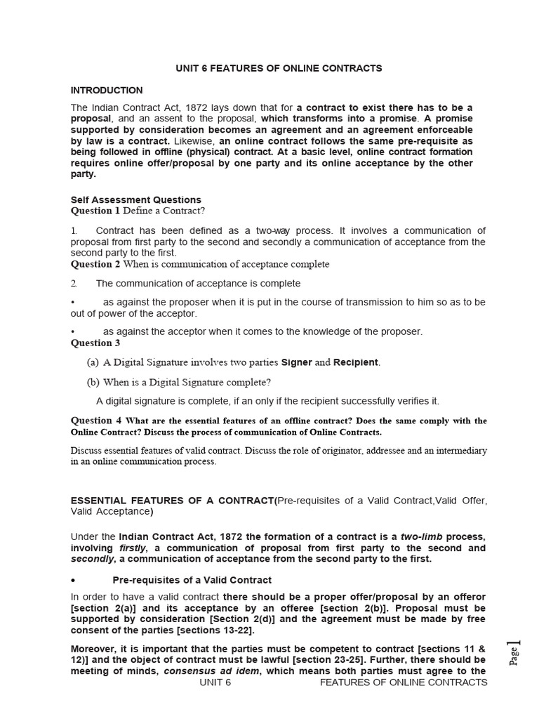 Unit 6features of Online Contracts | PDF | Public Key Cryptography | Cryptography