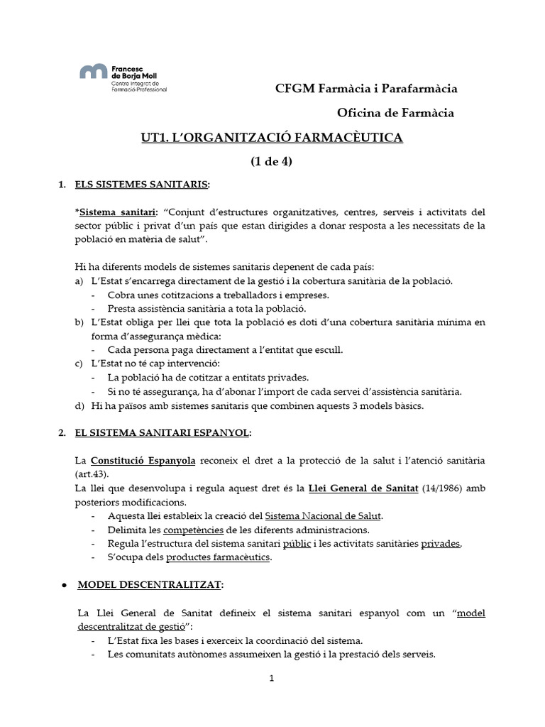 L'Organització Farmacèutica (1 de 4) | PDF