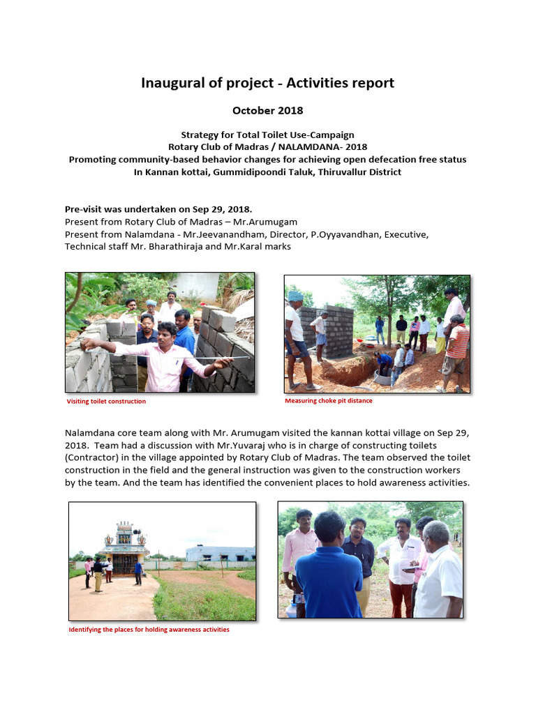 Inaugural Activities Report - Kannan Kottai | PDF