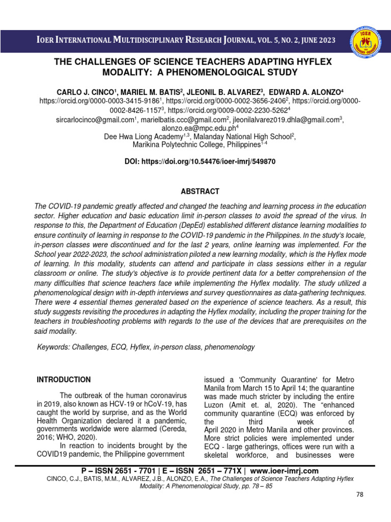 The Challenges of Science Teachers Adapting Hyflex Modality A ...