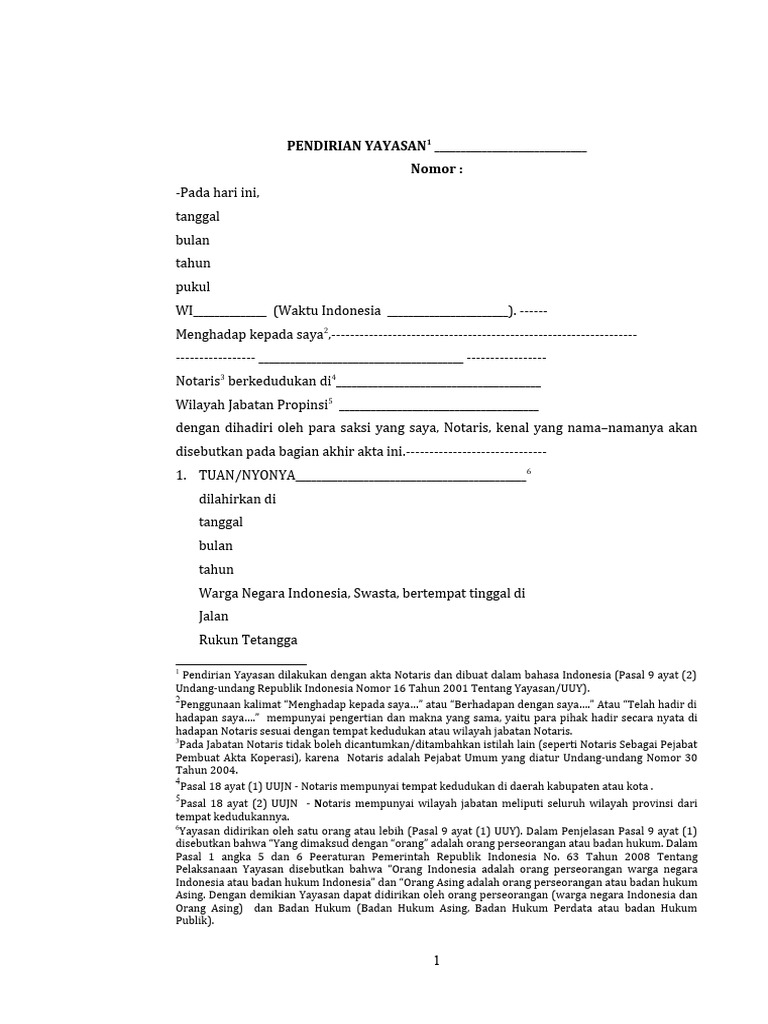 Contoh Akta Pendirian Pertama Kali Yayasan | PDF