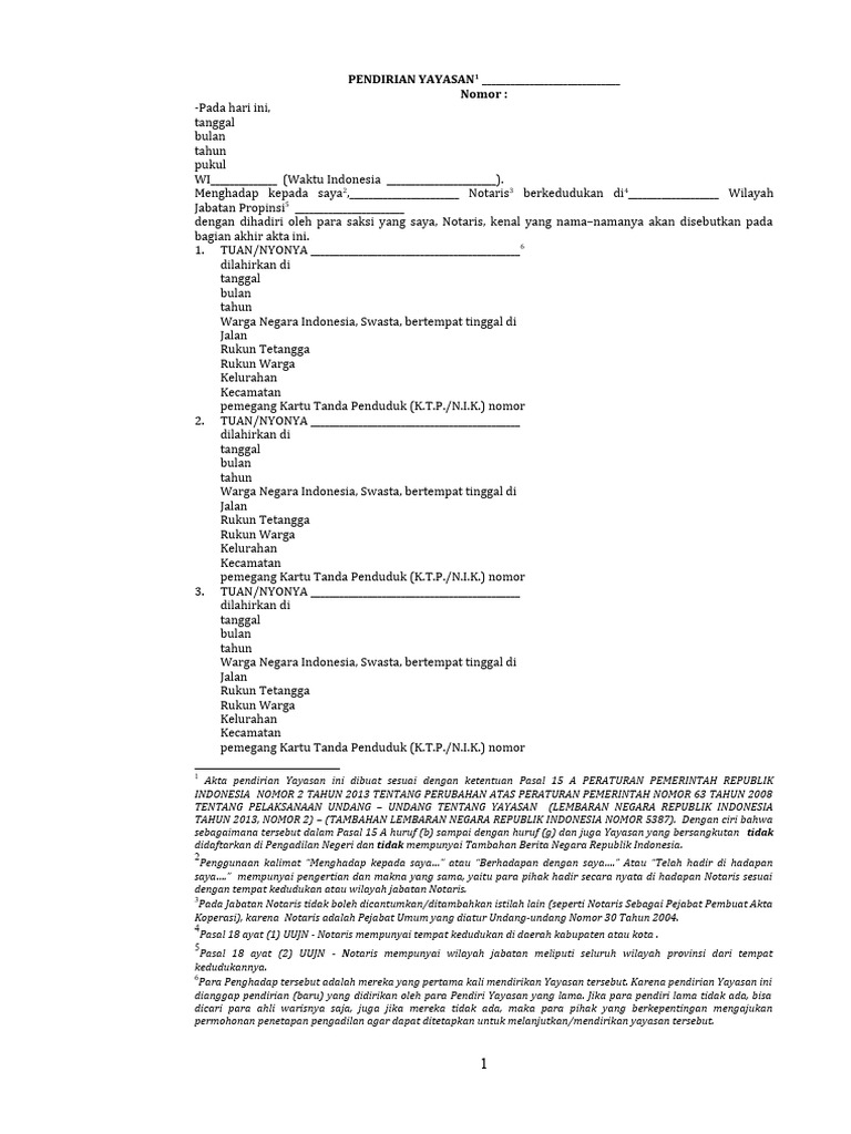 Contoh Akta Pendirian (Kembali) Yayasan | PDF