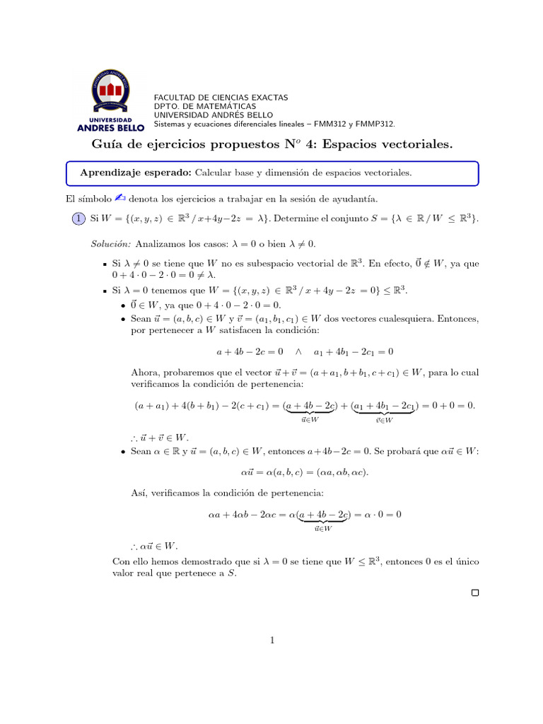 FMM (P) 312 s4 Ejercicios Solución | PDF | Espacio vectorial | Escalar (Matemáticas)