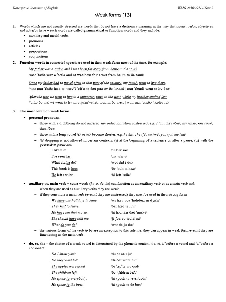13 - Weak Forms in BrE | PDF | English Grammar | Semantics