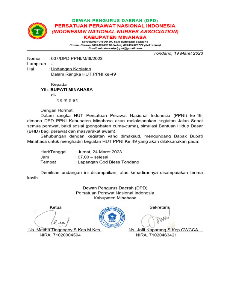 Undangan HUT PPNI ke-49 Minahasa | PDF