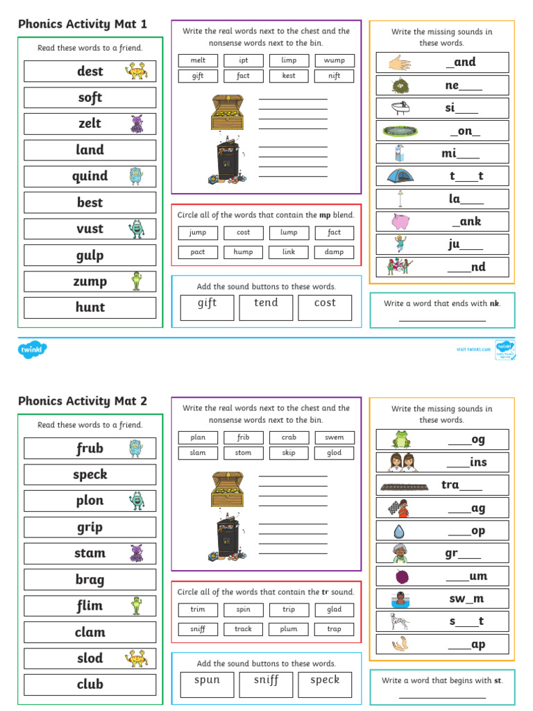 Phase 4 Phonics Activity Mat Pack | PDF | Learning To Read | Phonics