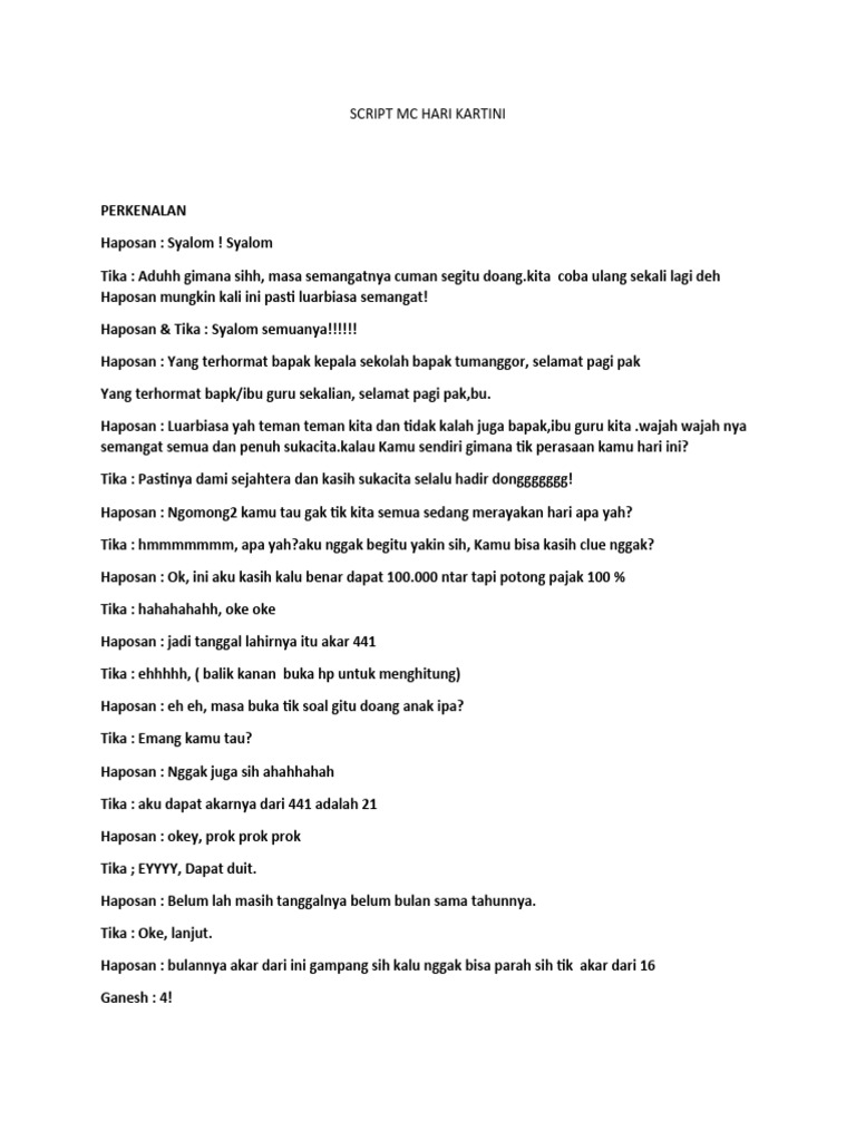 Script MC Hari Kartini | PDF