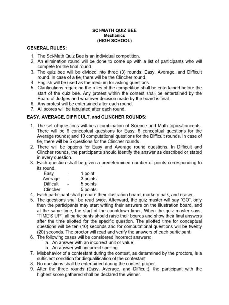 Sci Math Quiz Bee | PDF
