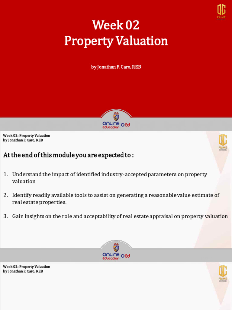 Week 02 Property Valuation | PDF | Real Estate Appraisal | Valuation (Finance)