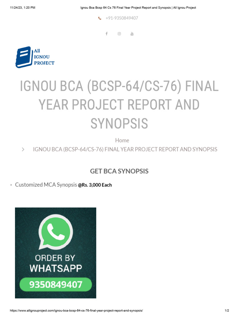 Ignou Bca BCSP 64 Cs 76 Final Year Project Report and Synopsis | PDF ...