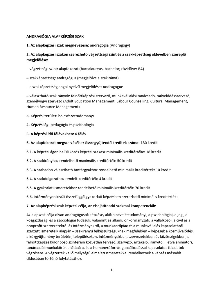 Andragógia Alapképzési Szak | PDF