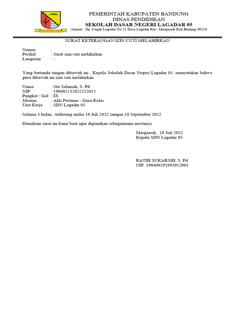 Surat Keterangan Cuti Ndo | PDF