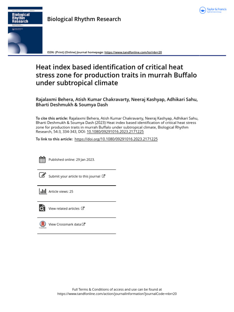 Heat Index Based Identification of Critical Heat Stress Zone For Production Traits in Murrah ...