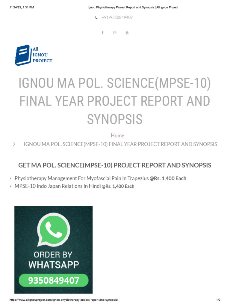 Ignou Physiotherapy Project Report and Synopsis | PDF | Freedom Of ...