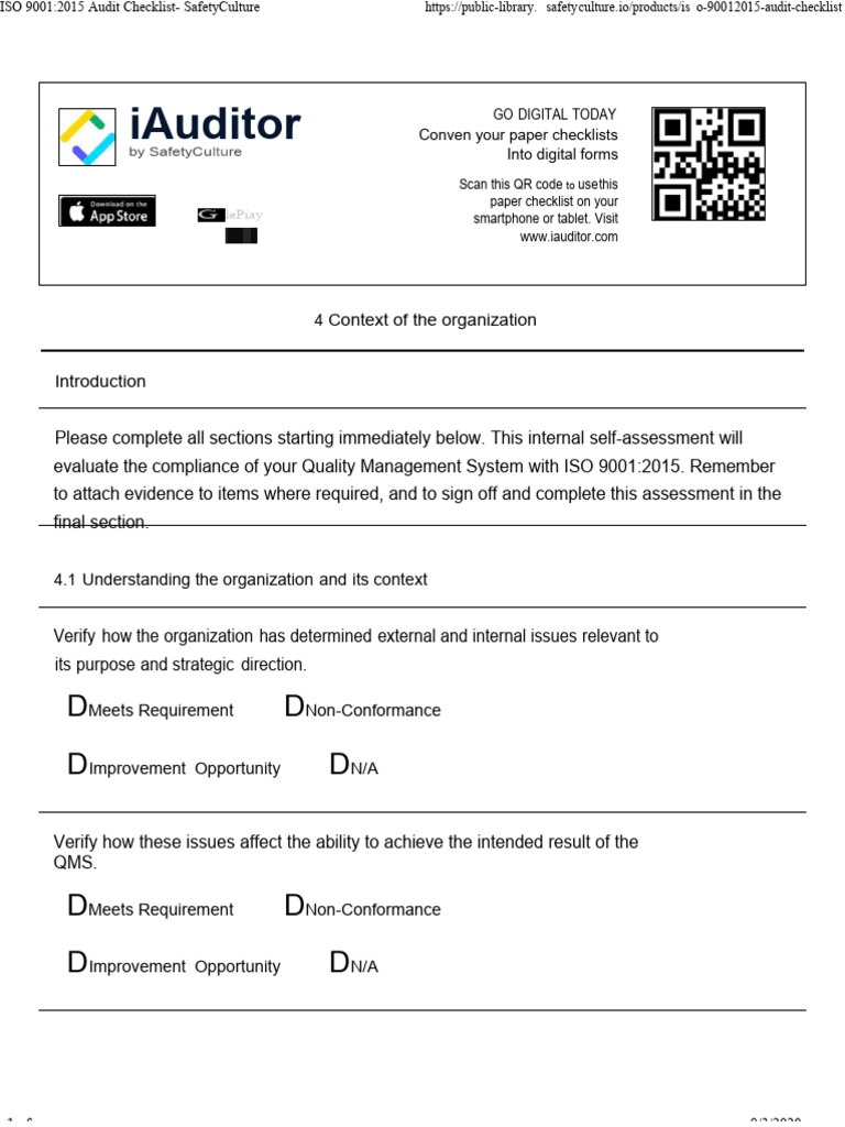ISO 9001 - 2015 Audit Checklist - SafetyCulture | Download Free PDF ...