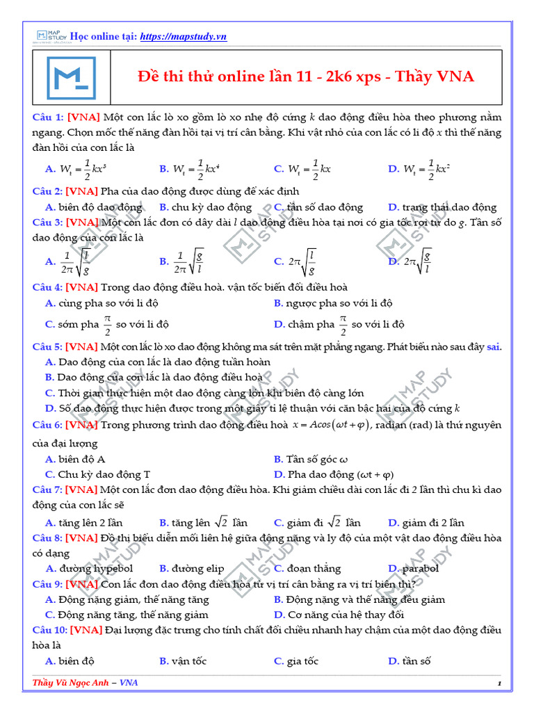 Đề thi thử online - lần 11 - 2k6 xps - Thầy VNA | PDF