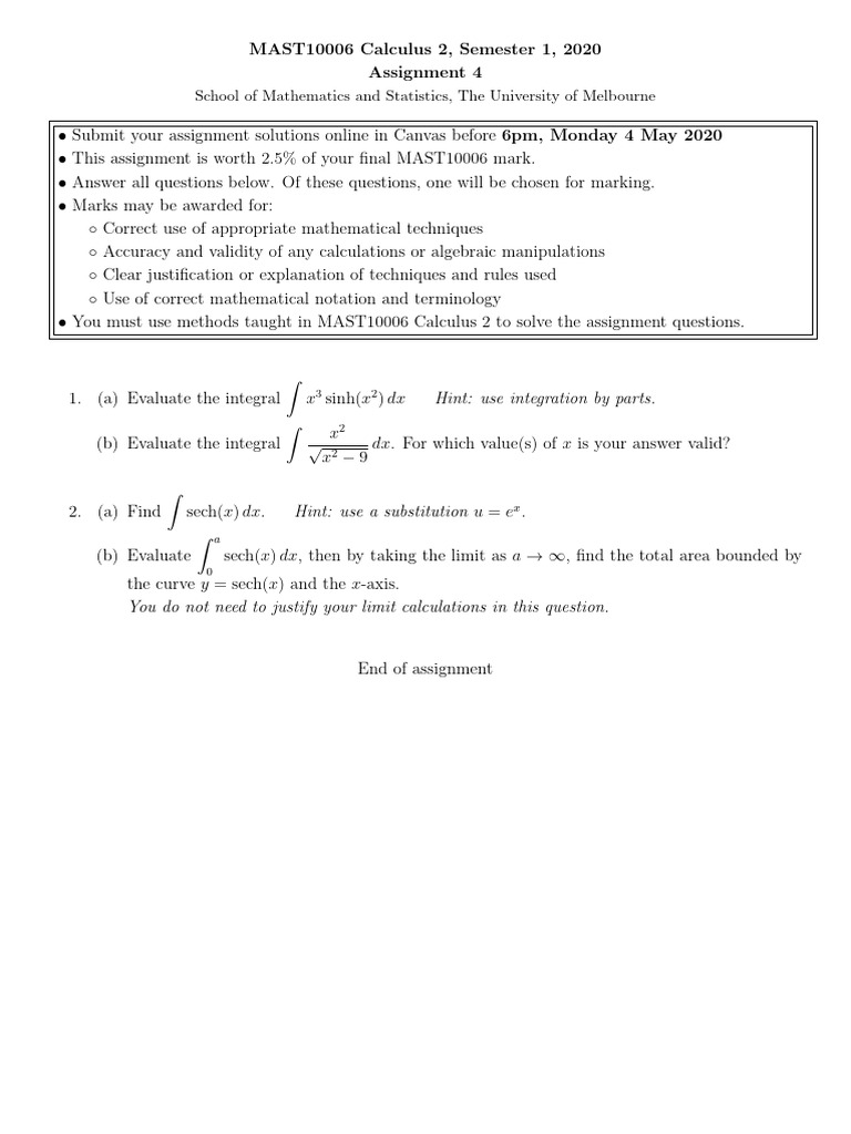 MAST Assignment 4 | PDF | Integral | Calculus