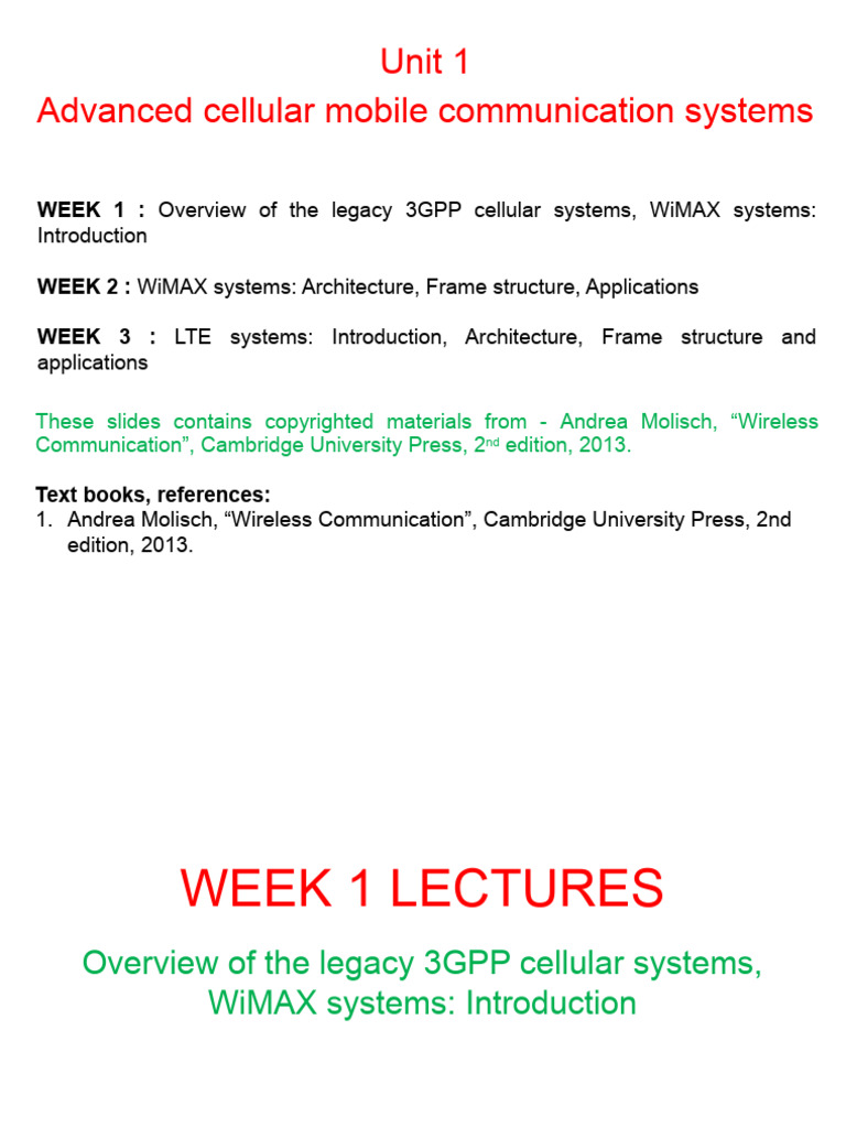 Unit 1 AMCS - Week 1 Lecture | PDF | Lte (Telecommunication) | Wi Max