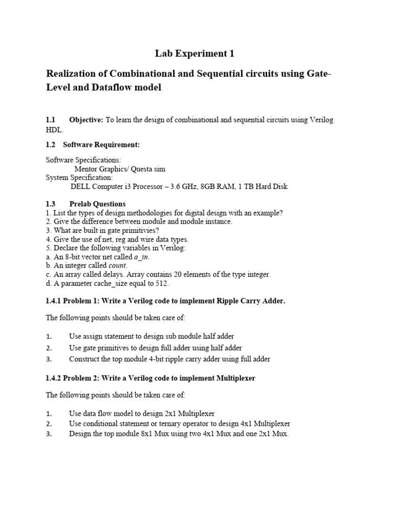 Vlsi Exp 1 Final | PDF | Hardware Description Language | Computing
