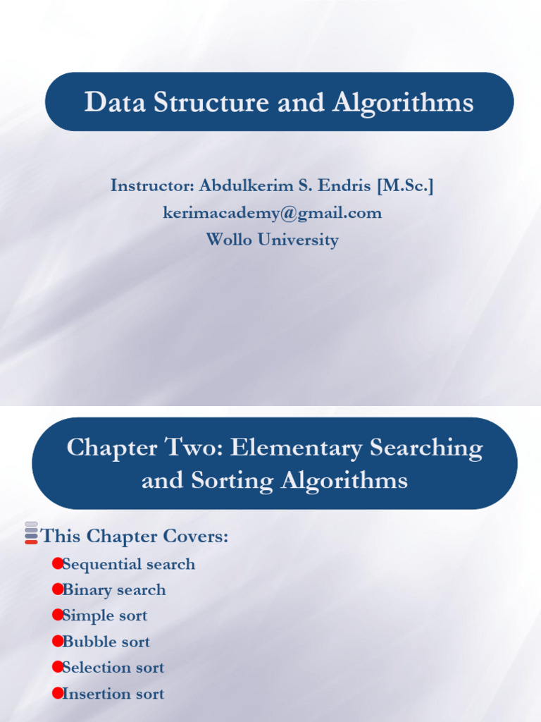 Chapter 2 Elementary Searching And Sorting Algorithms Pdf Computer Data Computer Programming